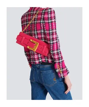 Balmain Anthem Calfskin Leather Clutch With Buckle Detail - Pink