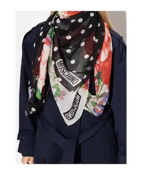 Moschino Floral Print Logo Scarf