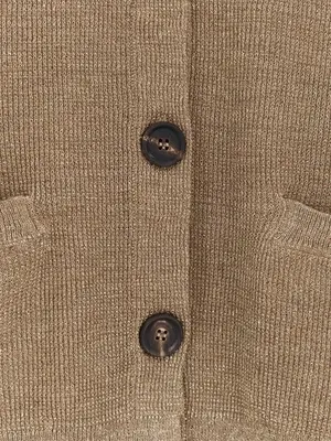 Brunello Cucinelli Crew Neck Long-sleeved Cardigan With Button Closure And Patch Pockets