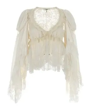 Chloé Lace Trim Peplum Top - White