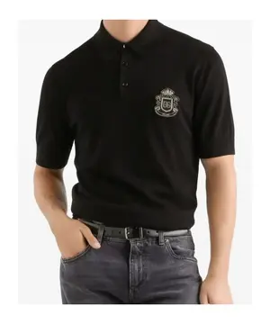 Dolce & Gabbana Dolce Gabbana Heraldic Patch Polo Shirt - Black