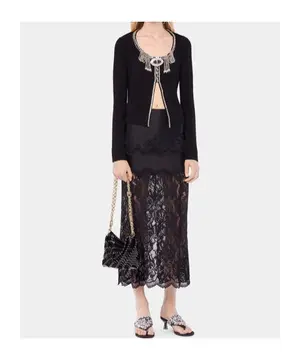 Rabanne Scalloped Lace Midi Skirt - Black