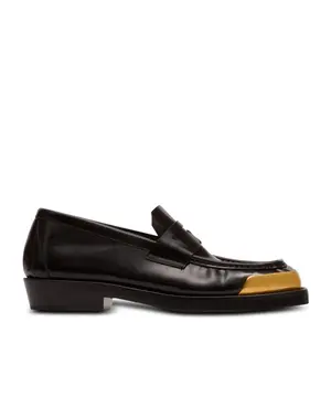 Balmain Square-toe Glazed Leather Loafers With Gold Cap Toe