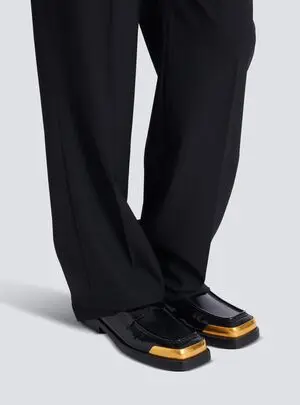 Balmain Square-toe Glazed Leather Loafers With Gold Cap Toe