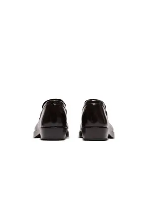 Balmain Square-toe Glazed Leather Loafers With Gold Cap Toe