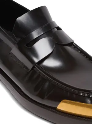 Balmain Square-toe Glazed Leather Loafers With Gold Cap Toe