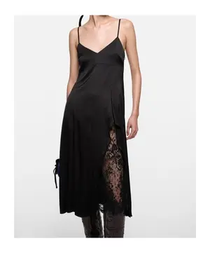 Acne Studios Satin Slip Dress With Lace Detail - Black