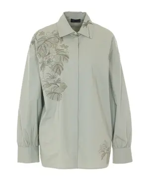 Liu Jo Palm Print Embellished Shirt - Gray