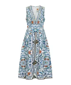 FARM RIO Farm Rio Floral Print V-Neck Sleeveless Midi Dress