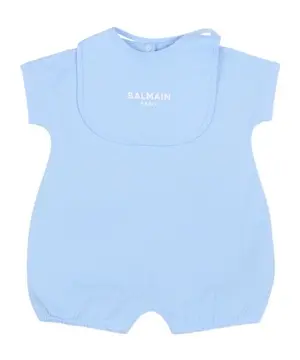 Balmain Logo Detail Romper Set - Light Blue