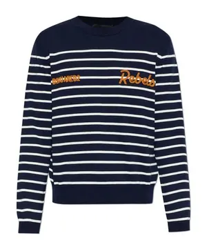 Dsquared2 Logo Detailed Striped Crew Neck Jumper - Black