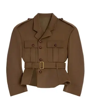 Celine Peplum Jacket In Diagonal Wool - Light Brown