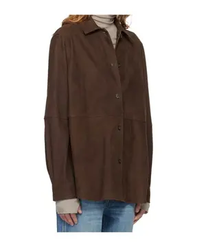 TOTEME Long Sleeve Suede Overshirt - Green