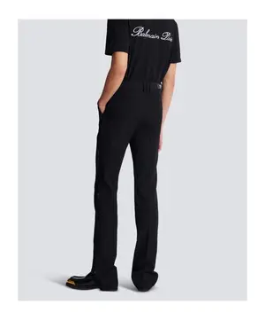 Balmain Straight-leg Wool Trousers With Crystal Embroidery - Black
