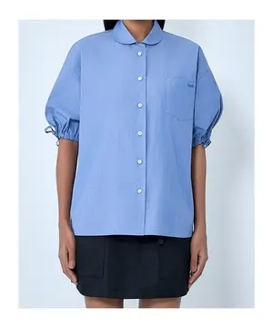 Prada Short Sleeve Button-up Shirt With Ruffled Cuffs