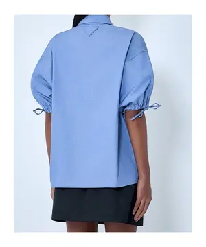 Prada Short Sleeve Button-up Shirt With Ruffled Cuffs