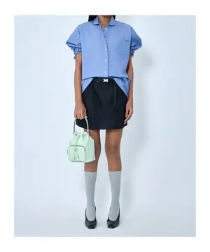 Prada Short Sleeve Button-up Shirt With Ruffled Cuffs