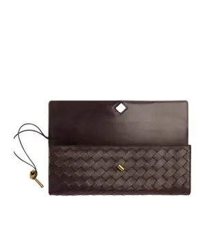 Bottega Veneta Andiamo Woven Clutch Bag With Metal Knots - Chocolate Brown