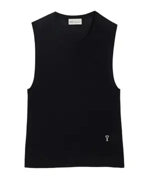 AMI Paris Sleeveless Crewneck Top With Pattern Decoration