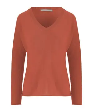 ALLUDE Ribbed V-neck Knitted Sweater - Brown