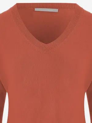 ALLUDE Ribbed V-neck Knitted Sweater - Brown