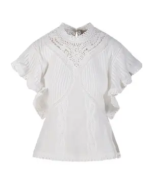 FARM RIO Farm Rio Lace Panel Ruffled Short Sleeve Blouse