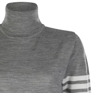 Thom Browne Short Sleeve Roll Neck Knitted Jumper With Side Stripe Detail