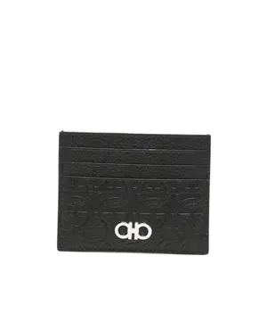 FERRAGAMO Gancini Embossed Card Holder - Black
