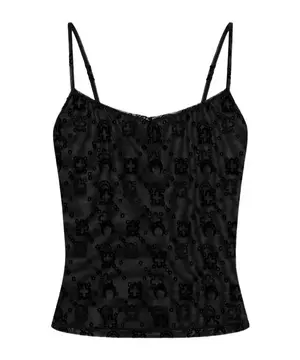 MARINE SERRE Moonogram Mesh Flocked Straps Top - Black
