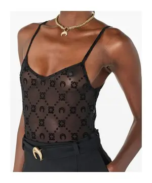 MARINE SERRE Moonogram Mesh Flocked Straps Top - Black