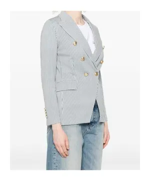 CIRCOLO 1901 Striped Double-breasted Blazer - Gray