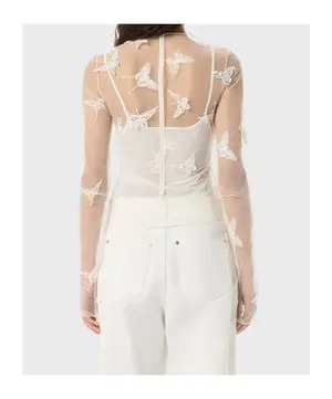 Blumarine Embroidered Butterfly Long Sleeve Blouse