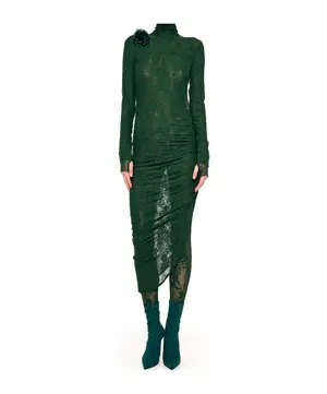 Norma Kamali Long Sleeve Turtleneck Side Drape Dress
