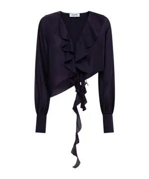 BLUGIRL Ruffled Asymmetrical Wrap Top - Black