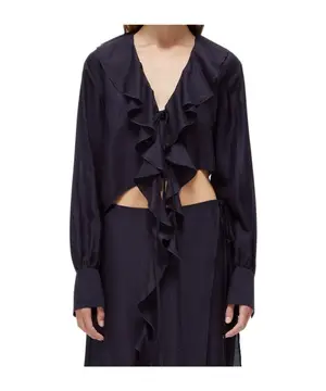 BLUGIRL Ruffled Asymmetrical Wrap Top - Black