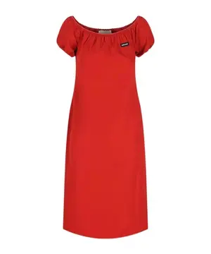 Miu Miu Off-the-shoulder Poplin Dress With Slit