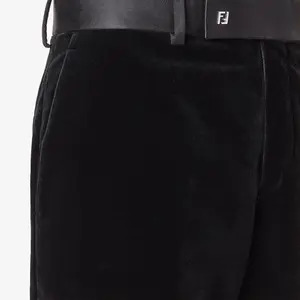 Fendi Velvet Cigarette Trousers With Satin Waistband And Ff Logo Detail