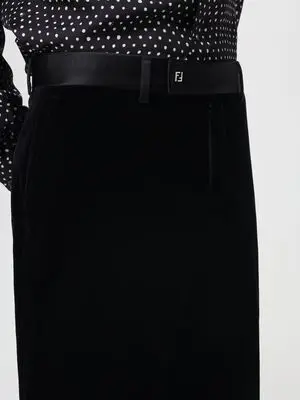 Fendi Velvet Cigarette Trousers With Satin Waistband And Ff Logo Detail