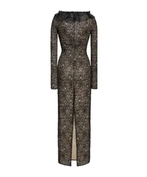 Alessandra Rich Long Sleeve Lace Gown - Black
