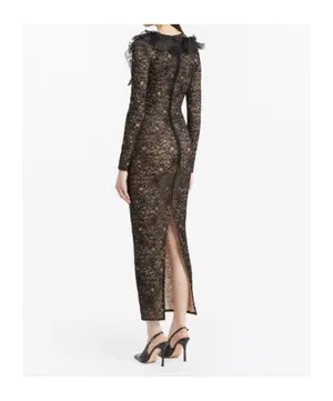 Alessandra Rich Long Sleeve Lace Gown - Black
