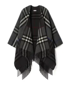 Burberry Contrast Check Cashmere Wool Cape - Marburg Grey/charcoal Grey
