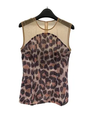 Just Cavalli Sleeveless Leopard Print Sequin Top With Sheer Yoke