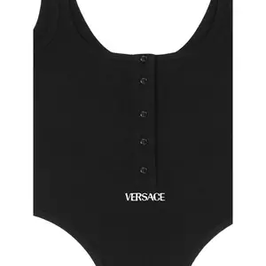Versace Logo Embroidered Ribbed Bodysuit