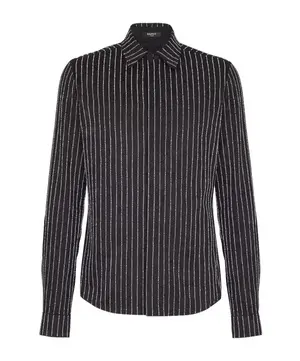 Balmain Cotton Shirt With Crystal Stripes