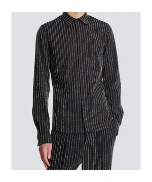 Balmain Cotton Shirt With Crystal Stripes