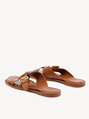 Chloé Criss-cross Sheepskin Slides With Gold Tone Buckle - Ginger Brown