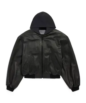 Balenciaga Patched Hooded Leather Jacket