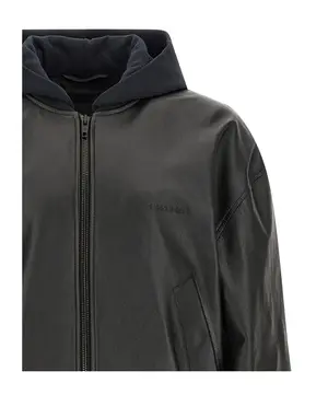 Balenciaga Patched Hooded Leather Jacket