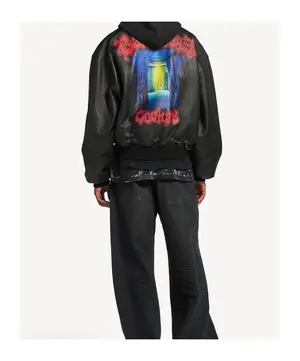 Balenciaga Patched Hooded Leather Jacket