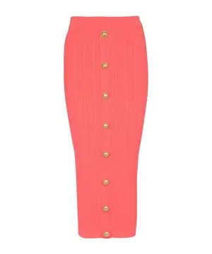 Balmain Cable-knit Midi Skirt With Gold-tone Buttons - Pink